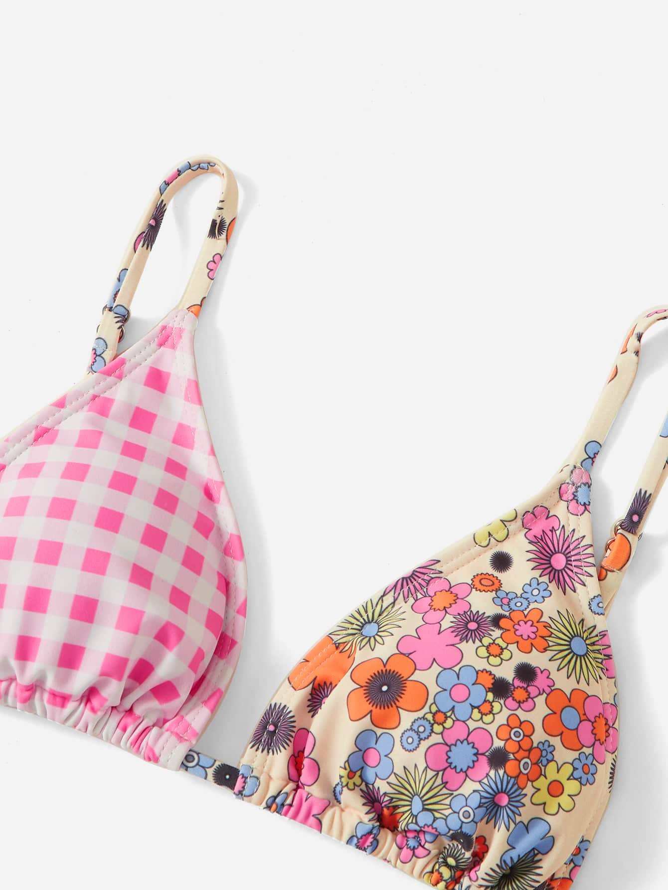 ROMWE Floral Graphic & Gingham Bikini Swimsuit | SHEIN UK