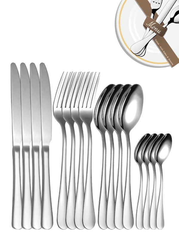 16pcs Stainless Steel Dining Set | SHEIN USA