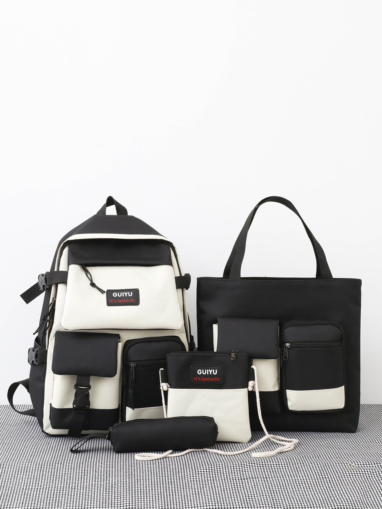 4pcs Two Tone Large Capacity Backpack Set