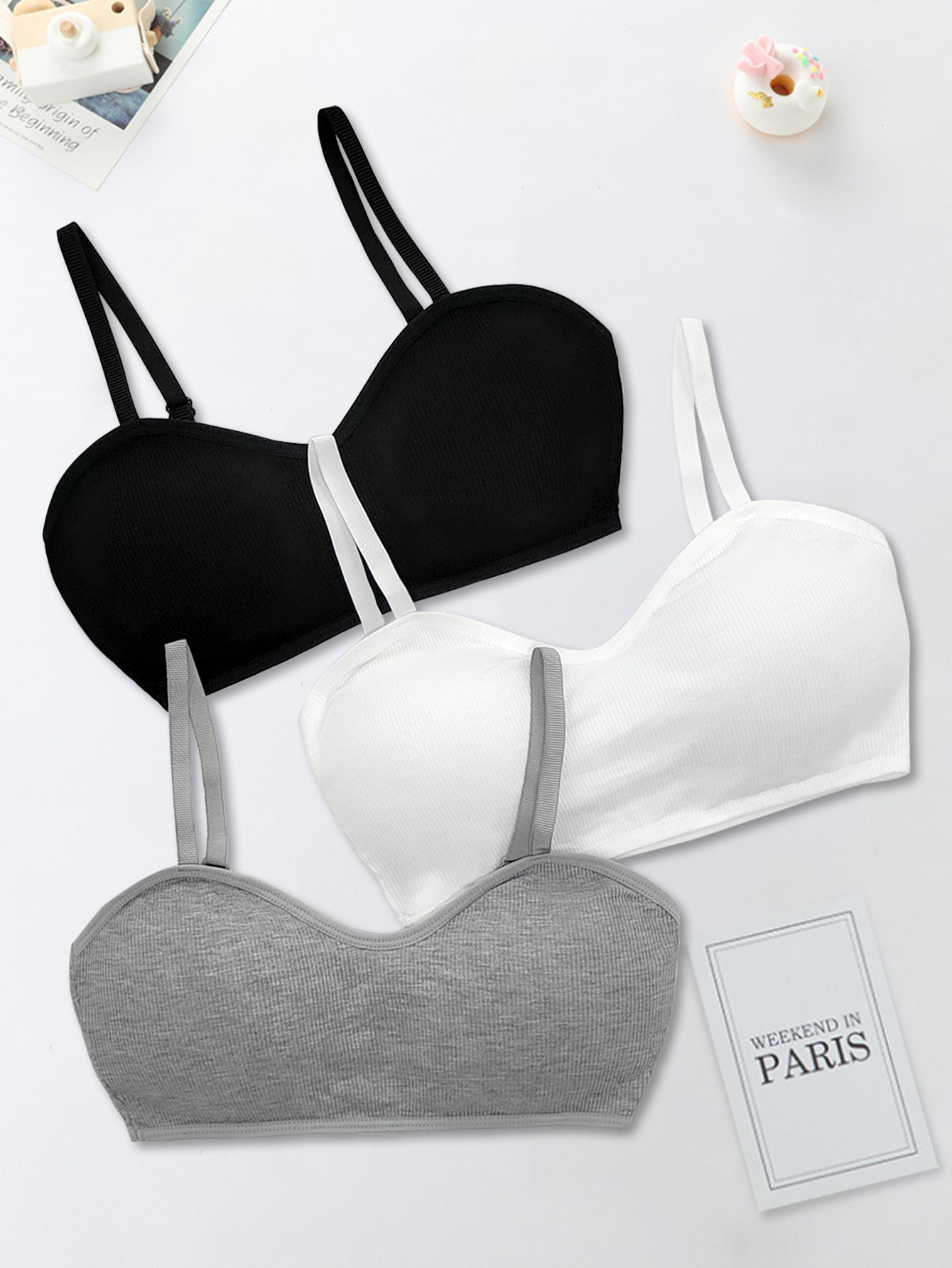 Girls 3pcs Solid Ribbed Cami Bralet | SHEIN UK