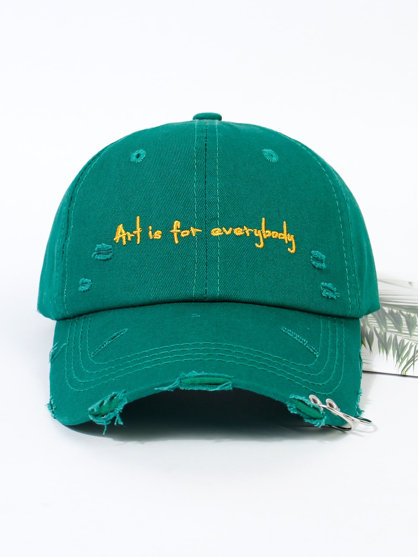 Letter Embroidered Ripped Baseball Cap