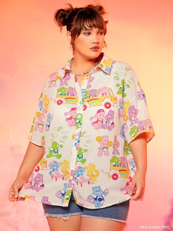Shein X Care Bears Plus Bear Print Drop Shoulder Shirt Shein