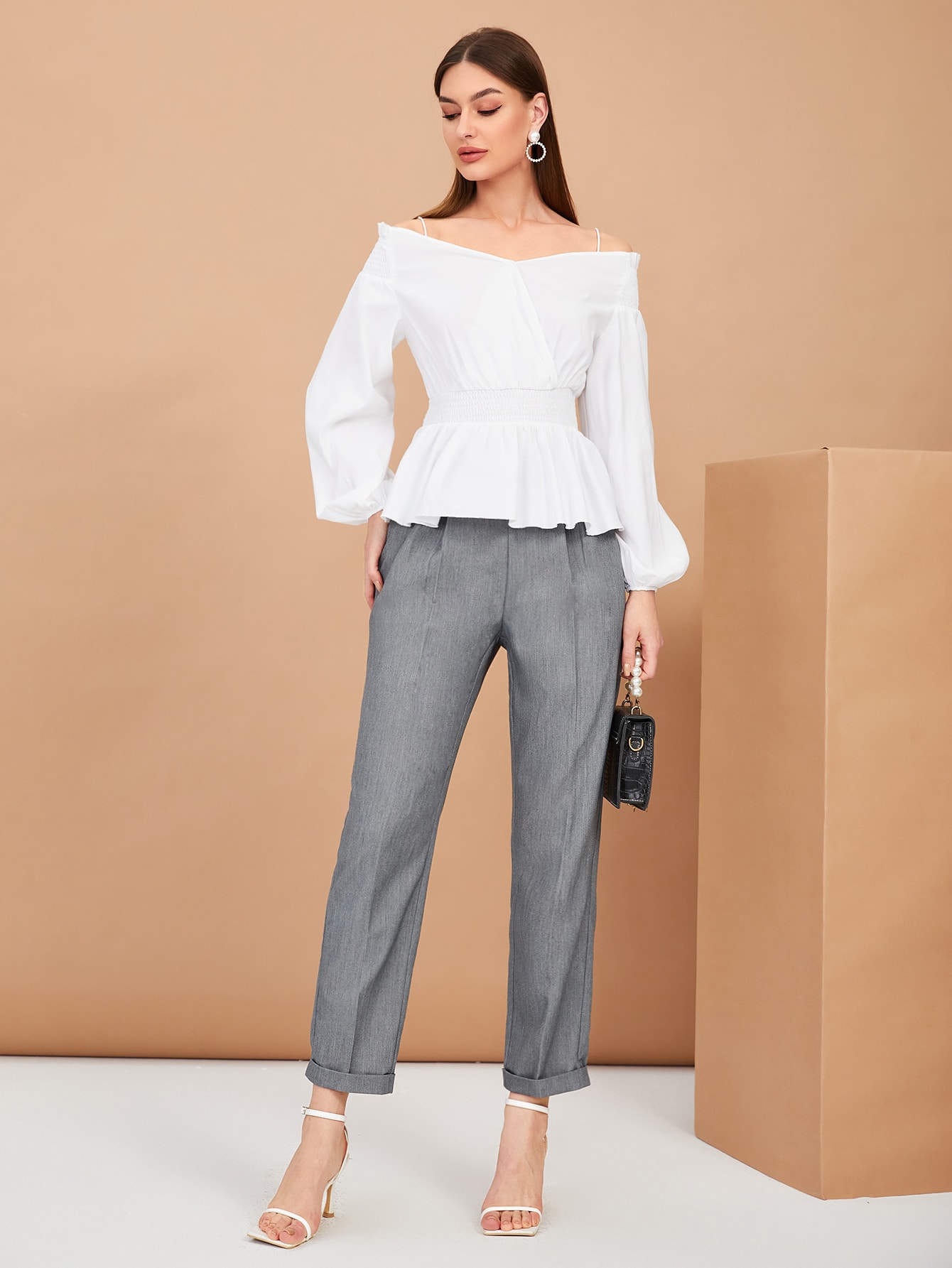 SHEIN BIZwear High Waist Fold Pleated Detail Tailored Trousers | SHEIN UK