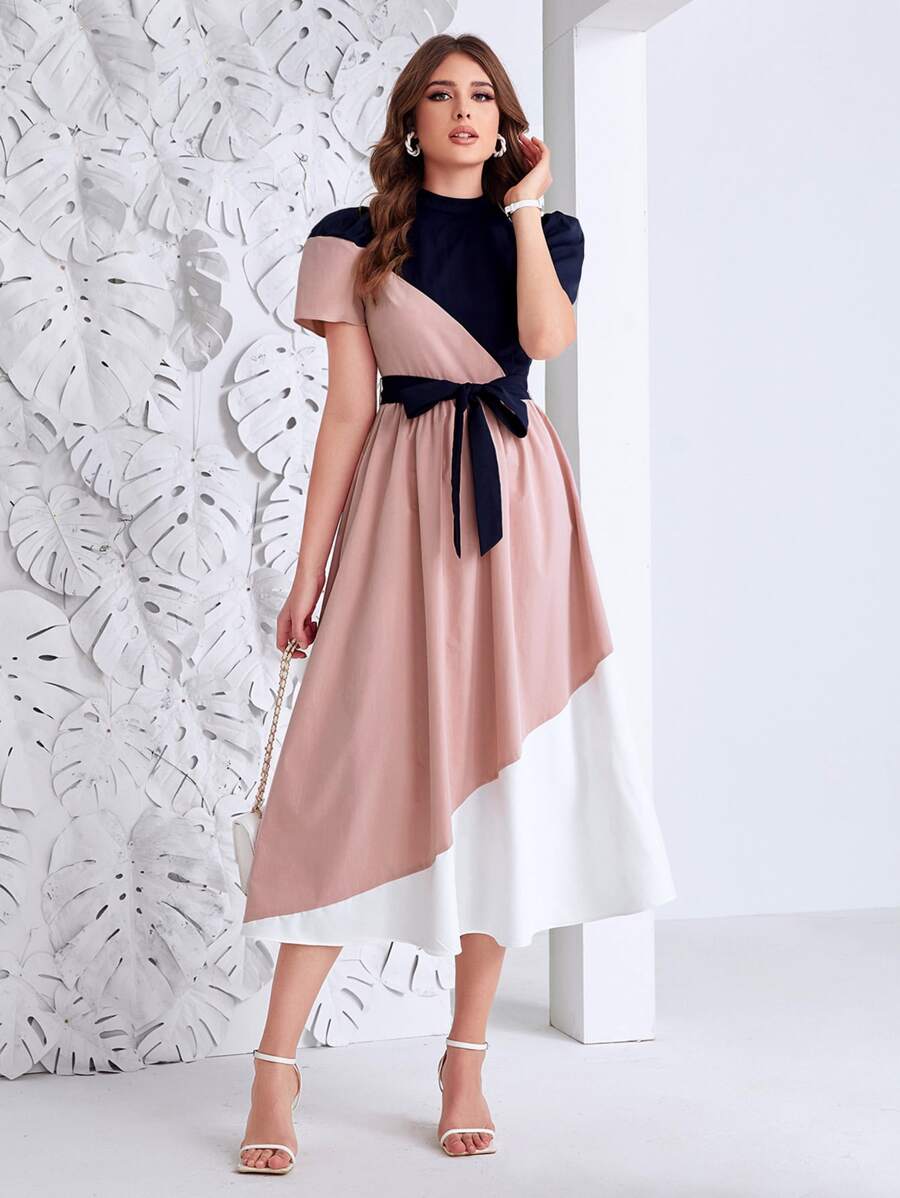 Modelyn Color Block Belted Dress | SHEIN USA