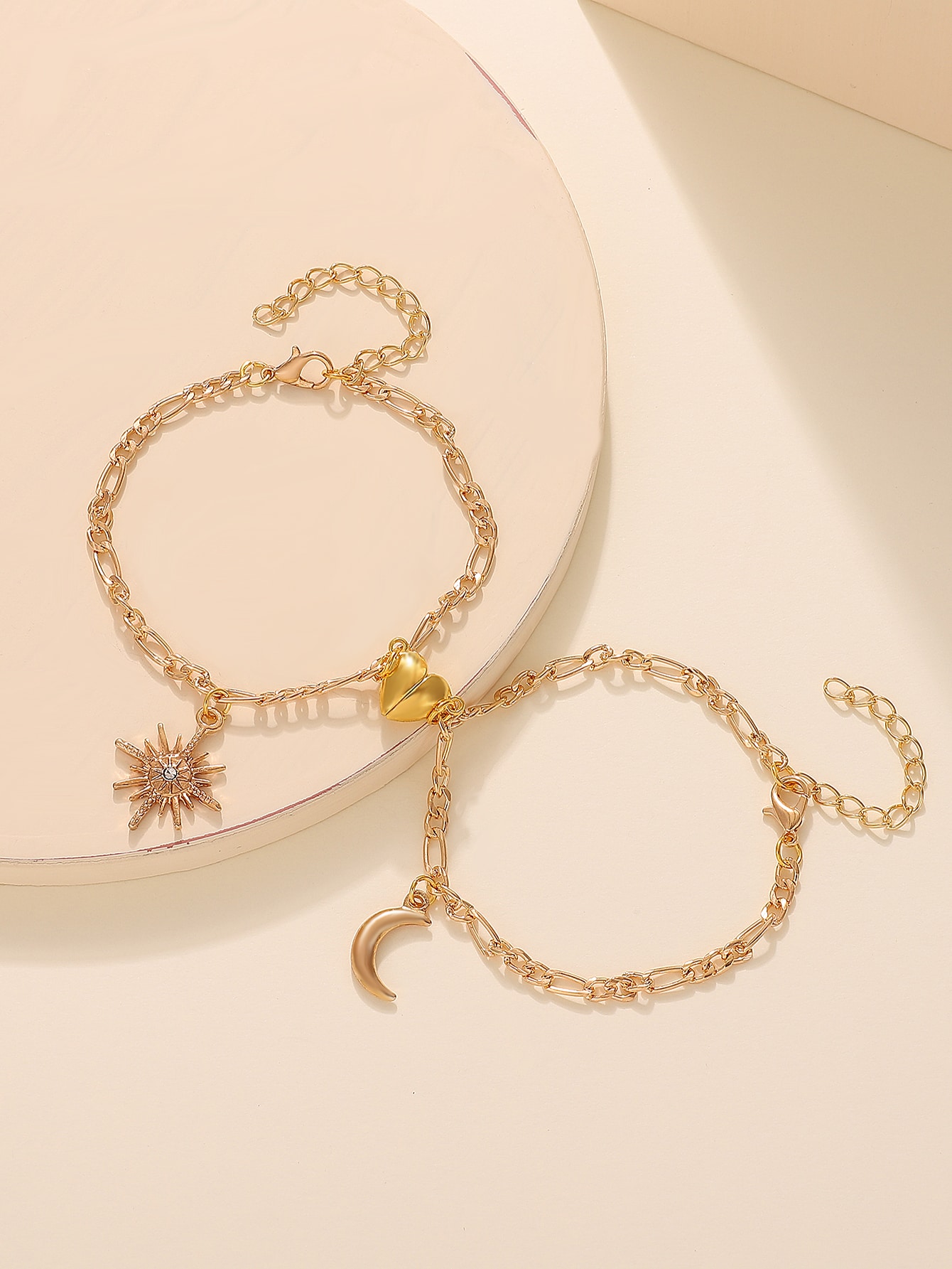 2pcs Sun & Moon Charm Chain Bracelet