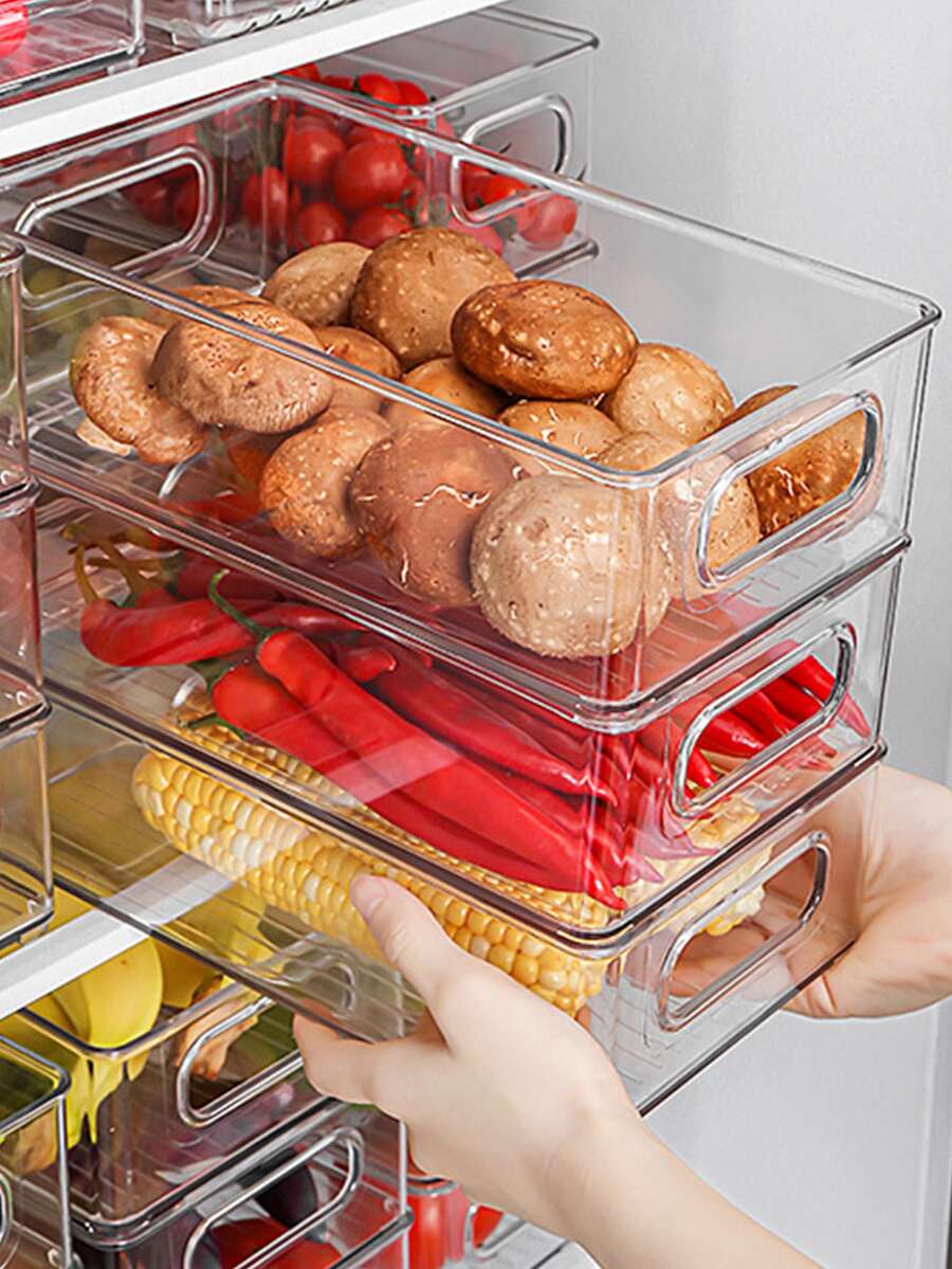 1pc Plastic Clear Food Storage Box, Fridge Freezer Stackable Storage ...