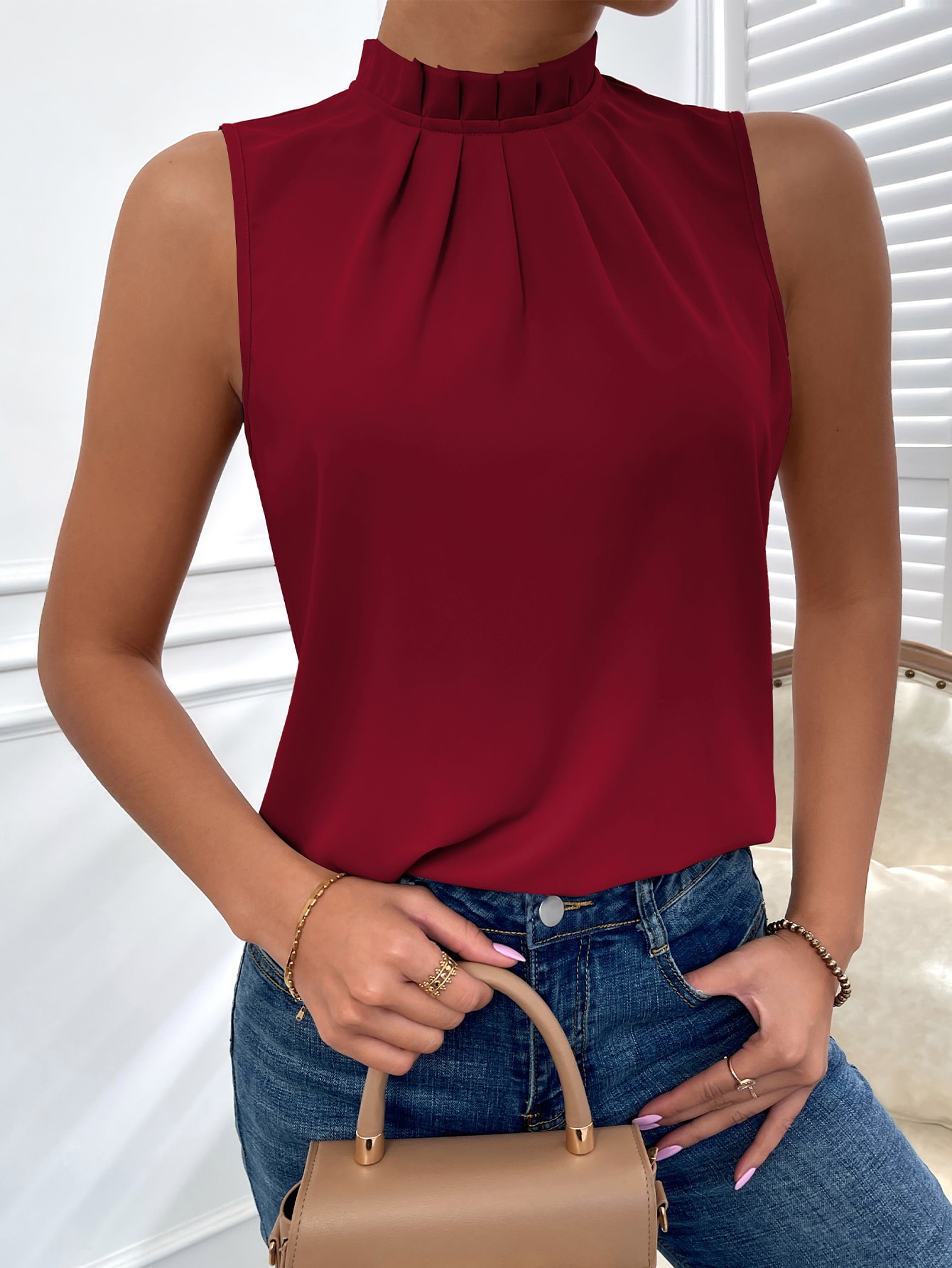 Shein Privé Frilled Neck Keyhole Back Blouse For Sale Australia New