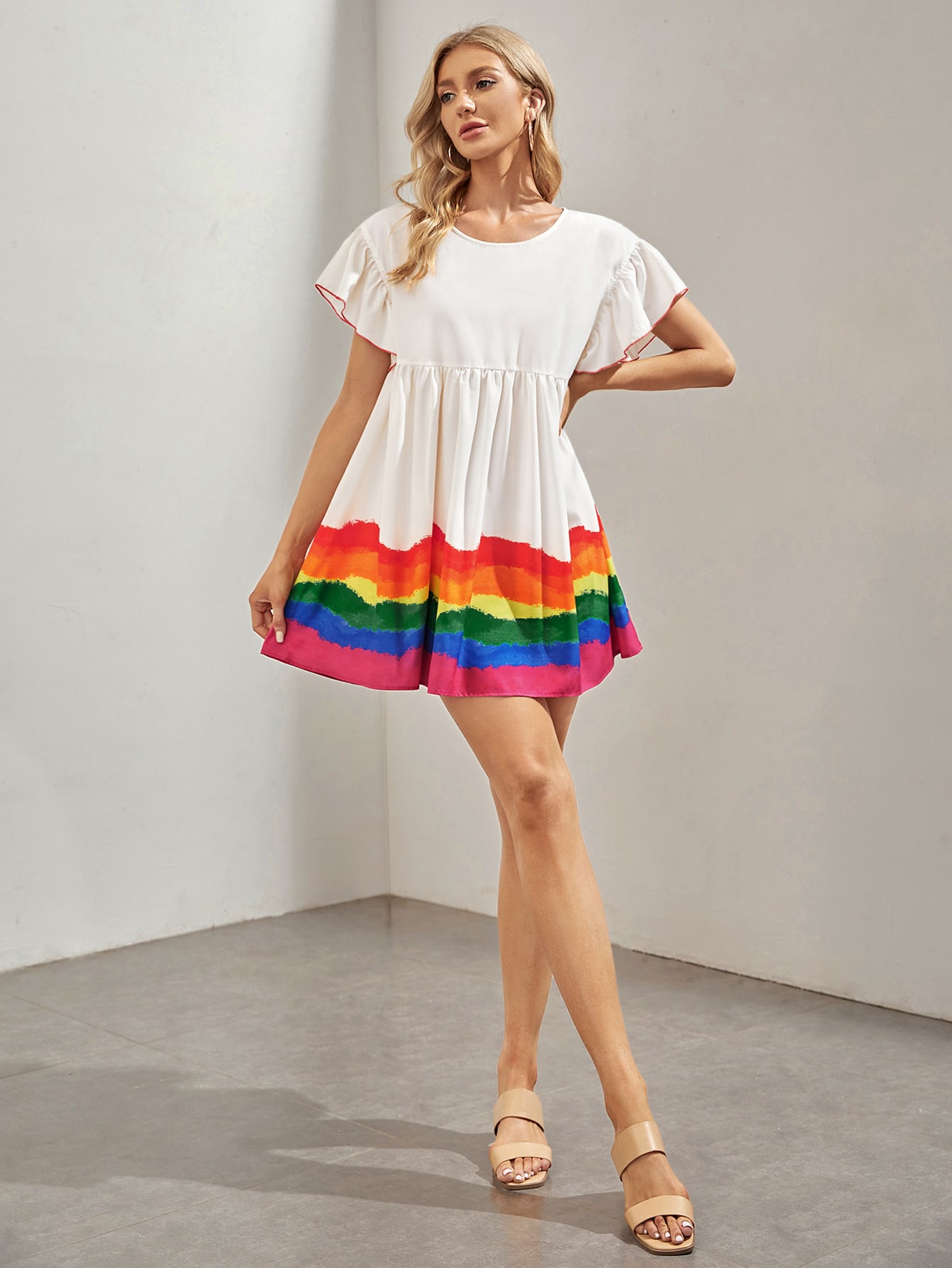 SHEIN VCAY Colour Block Butterfly Sleeve Smock Dress | SHEIN UK