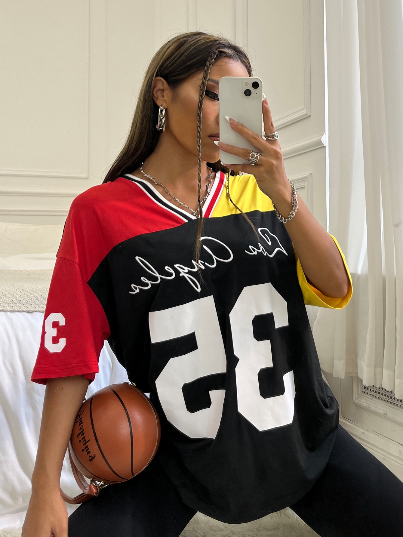 SHEIN Coolane Color Block Drop Shoulder Basketball Jersey Tee | SHEIN USA
