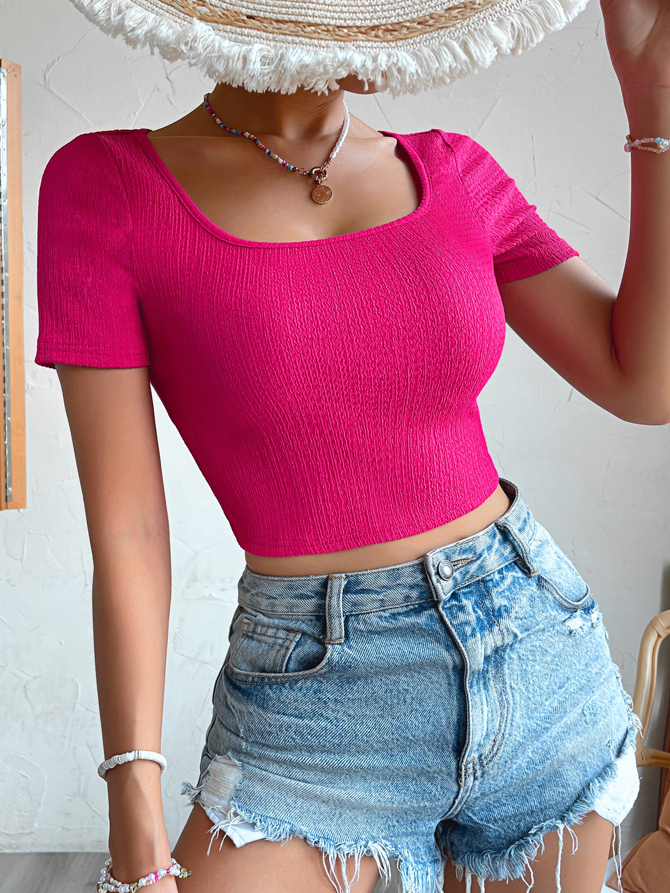 SHEIN LUNE Neon Pink Crop Top | SHEIN USA