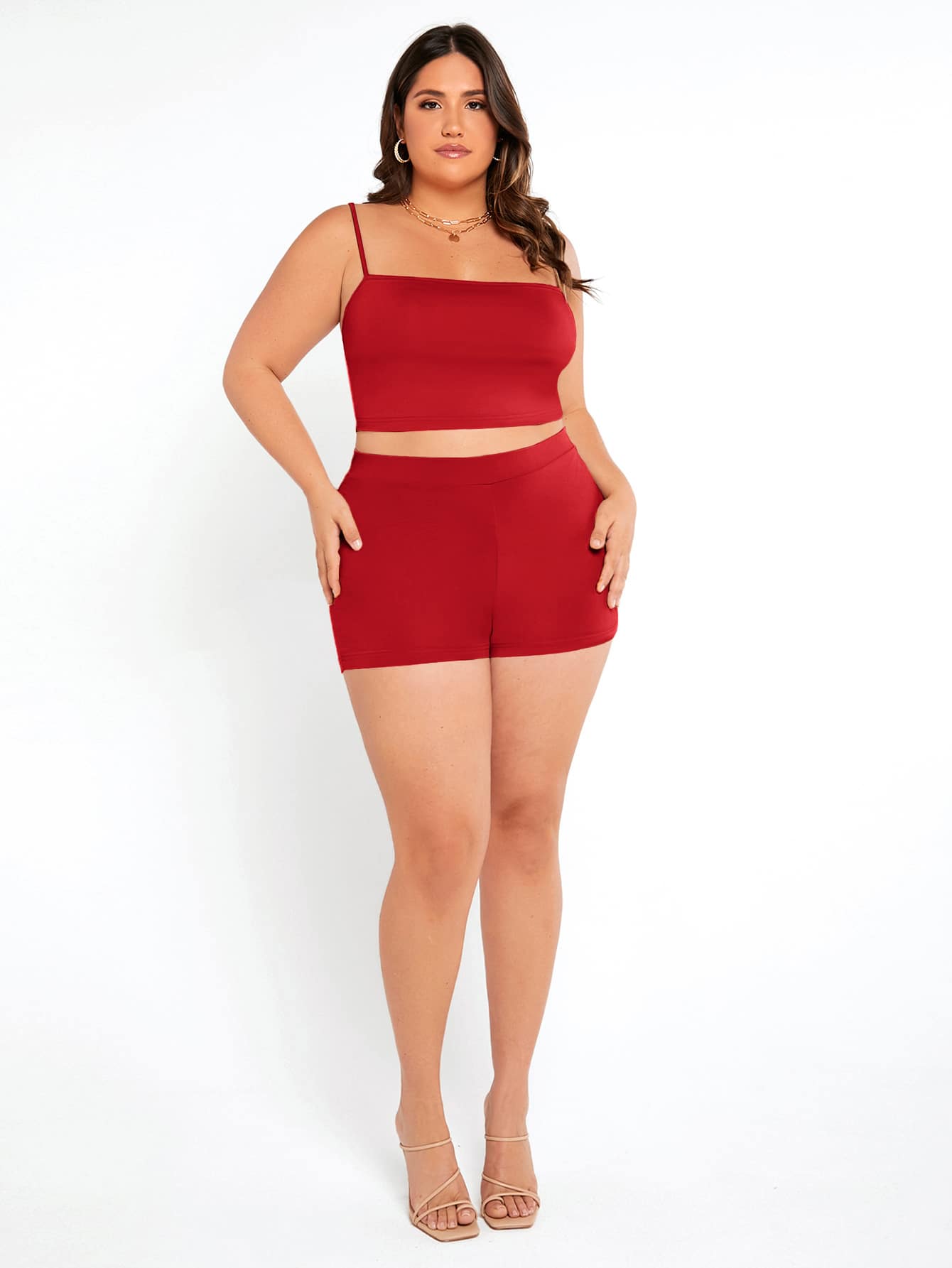 Shein Basics Plus Solid Cami Top And Biker Shorts Shein Usa