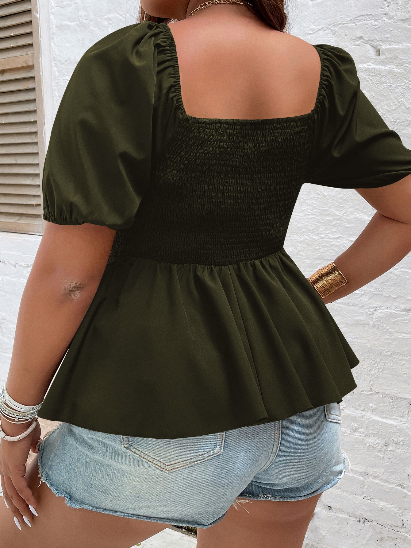 SHEIN LUNE Plus Solid Twist Front Puff Sleeve Blouse | SHEIN USA