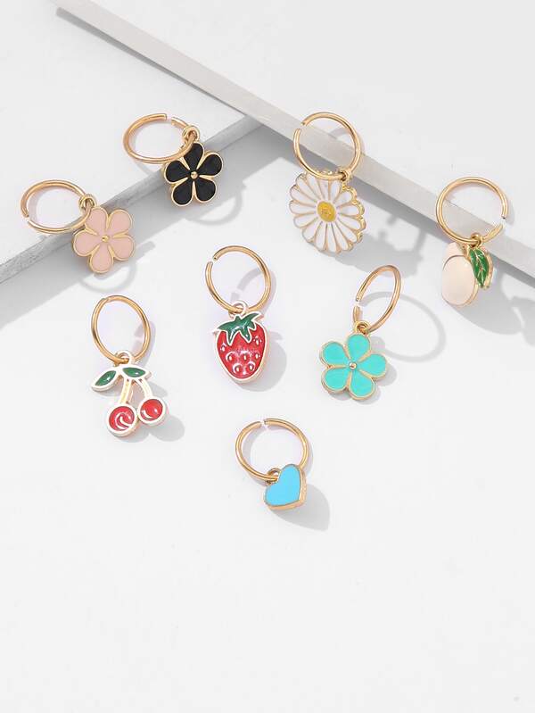 8pcs Flower & Fruit Decor Hair Ring | SHEIN USA