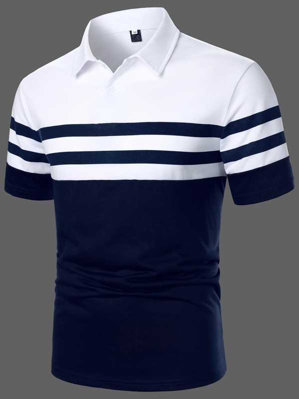 Manfinity Homme Men Two Tone Striped Half Button Polo Shirt | SHEIN USA