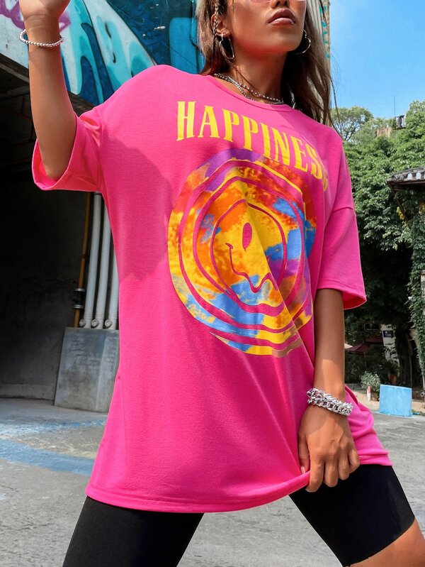 Shein Coolane Letter And Cartoon Graphic Drop Shoulder Oversized Tee