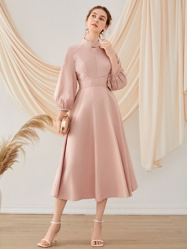 Shein Modely Keyhole Neck Peekaboo Front Bishop Sleeve Dress Shein Usa