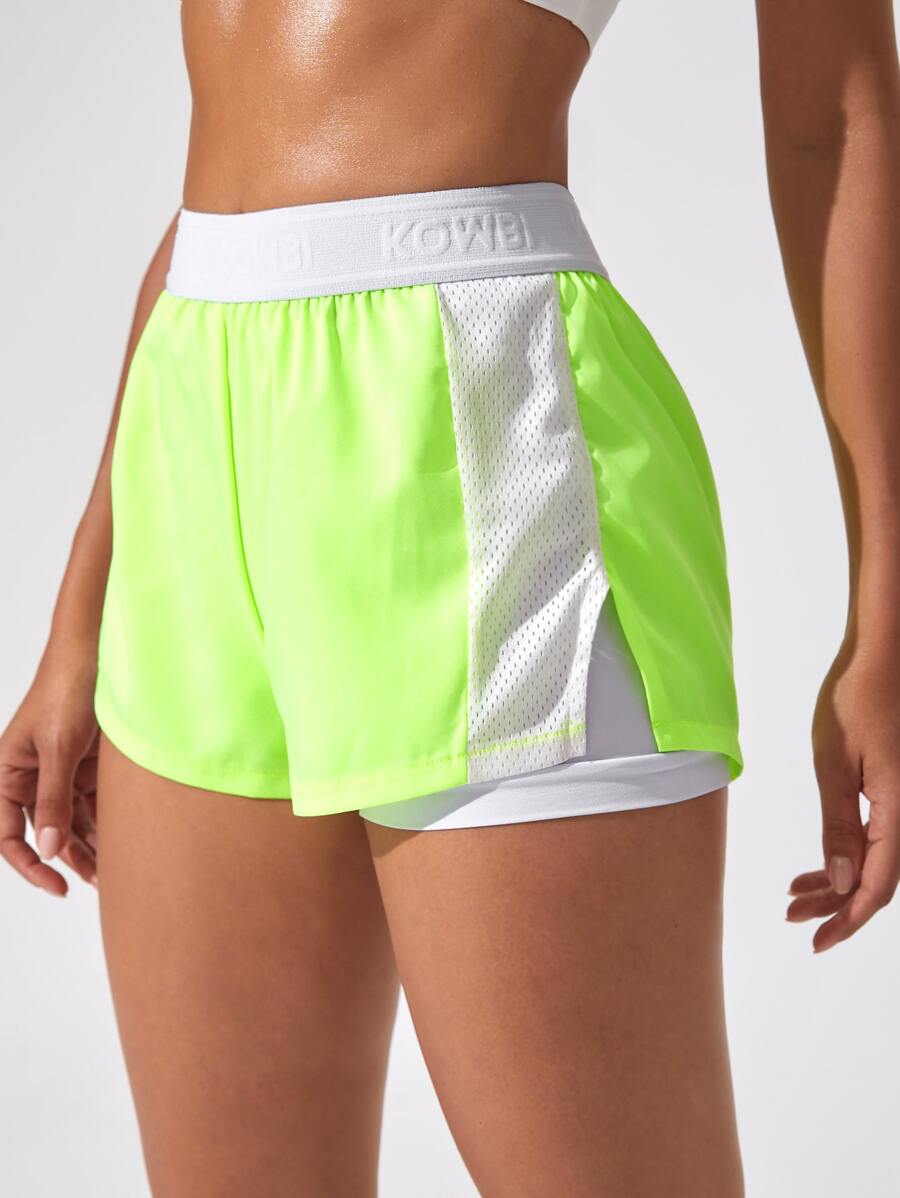 SHEIN Core Rhythm Neon Lime Elastic Waist 2 In 1 Sports Shorts Sweater ...