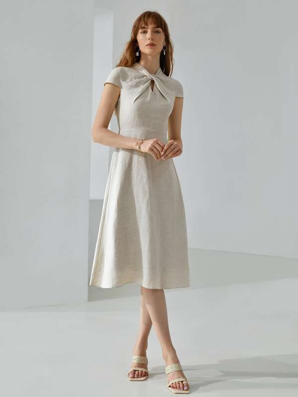 Motf Premium Linen Twist Flowy Dress Shein Usa