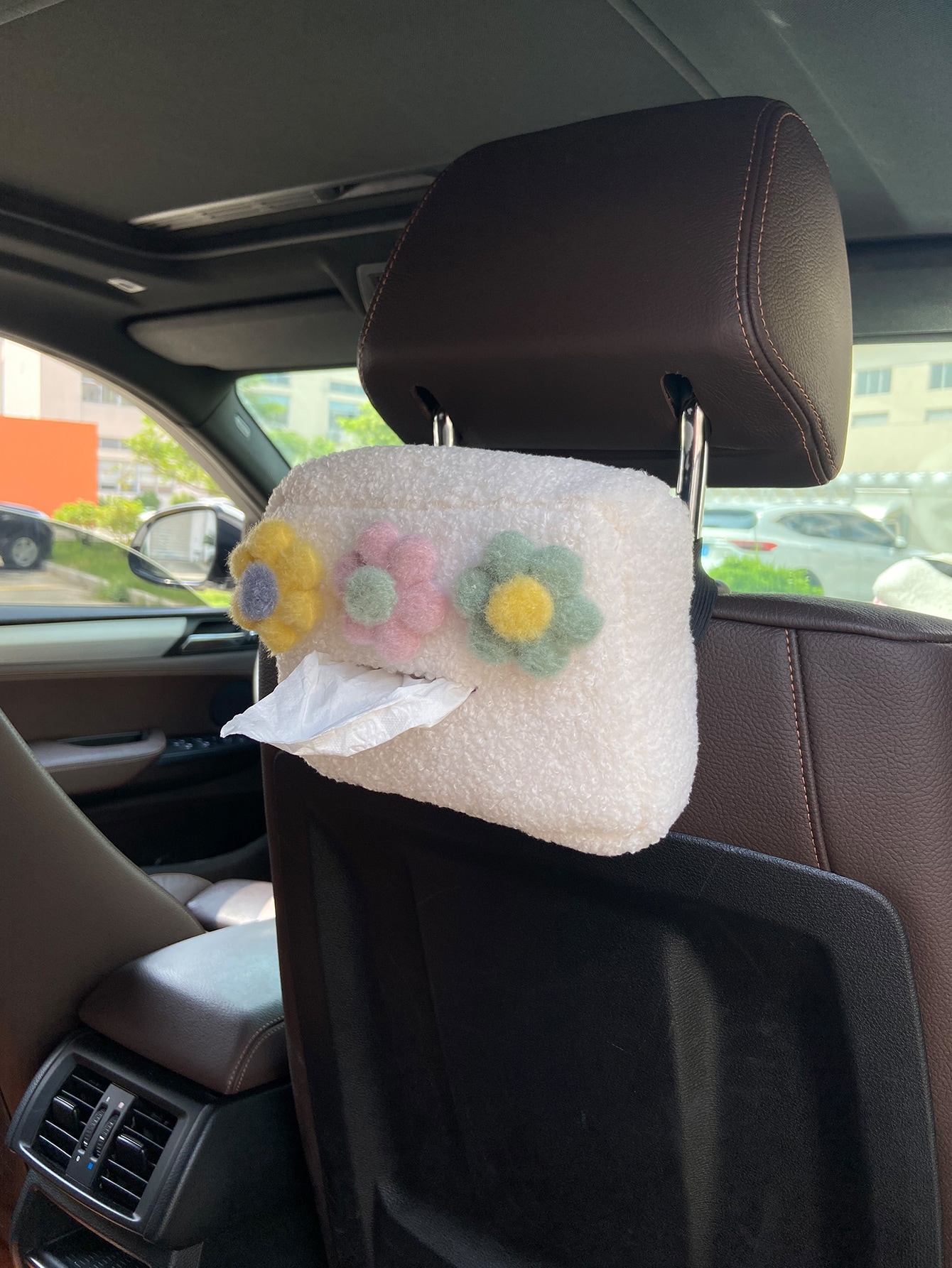 Plush Floral Decor Car Tissue Box