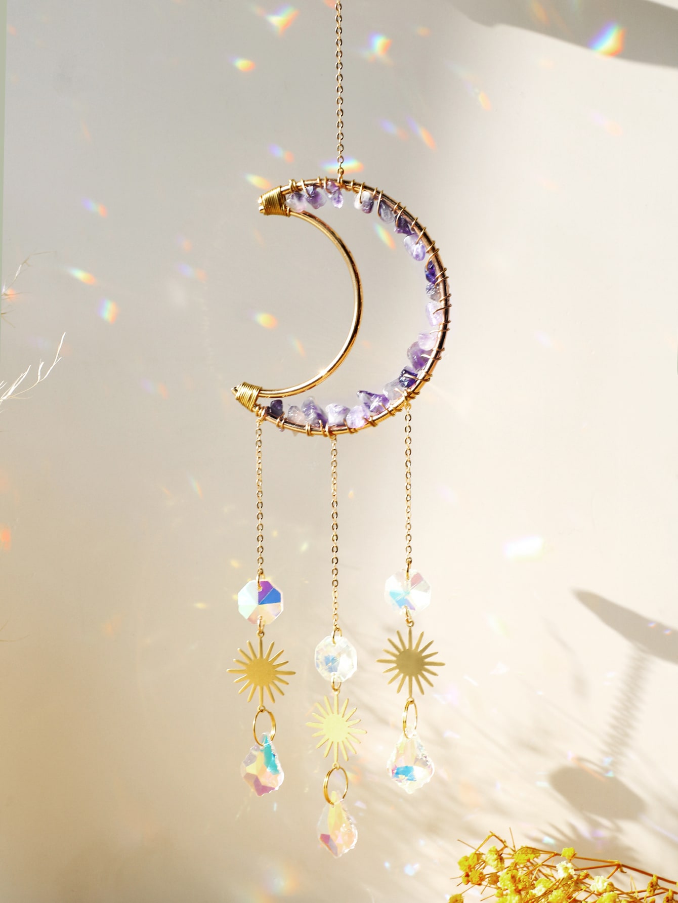 Natural Crystal Decor Moon Wall Hanging
