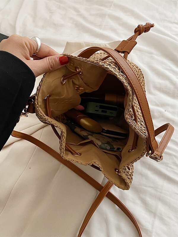 Minimalist Drawstring Straw Bag,Perfect For Summer Beach Travel ...