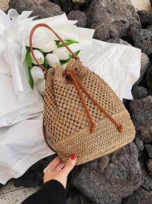 Minimalist Drawstring Straw Bag,Perfect For Summer Beach Travel ...