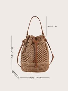 Minimalist Drawstring Straw Bag,Perfect For Summer Beach Travel ...