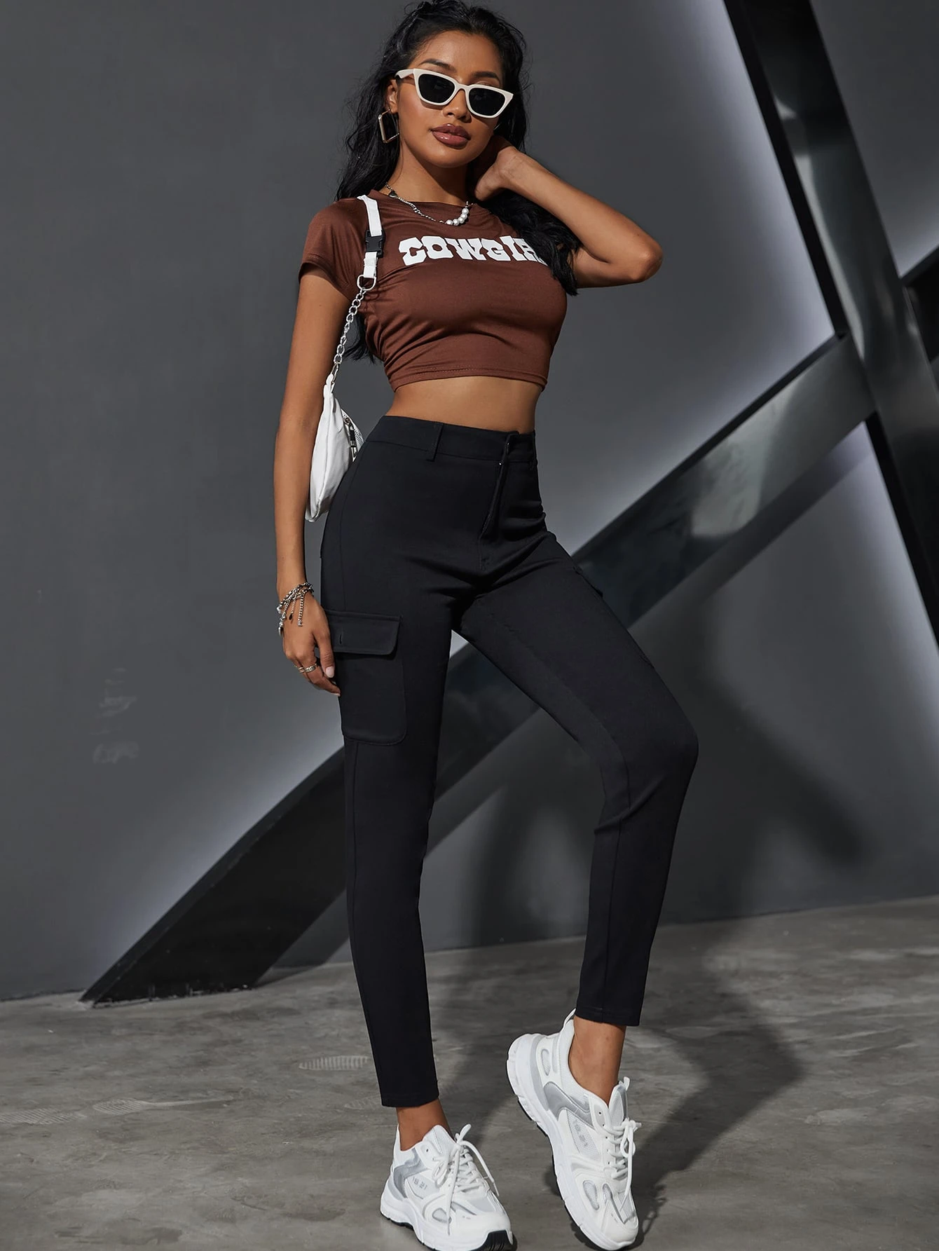 Shein Ezwear Womens Fashionable Casual Solid Color Slim Fit Flap