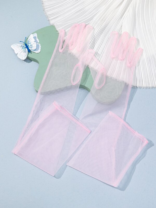 1pair Women's Long Pink Mesh Gloves, Perfect For Formal Evening Party ...