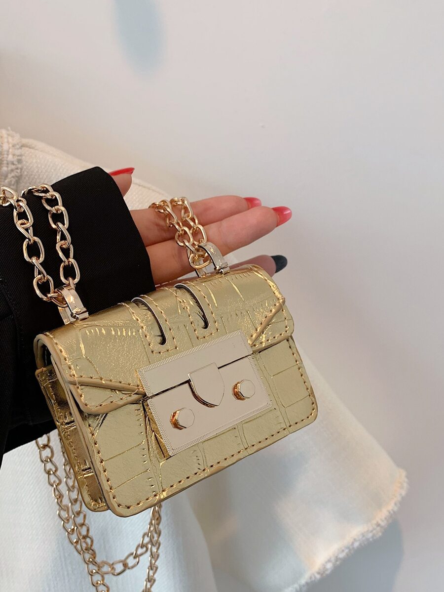 Minimalistic Mini Crocodile-Print Chain Shoulder Bag/Crossbody Bag ...