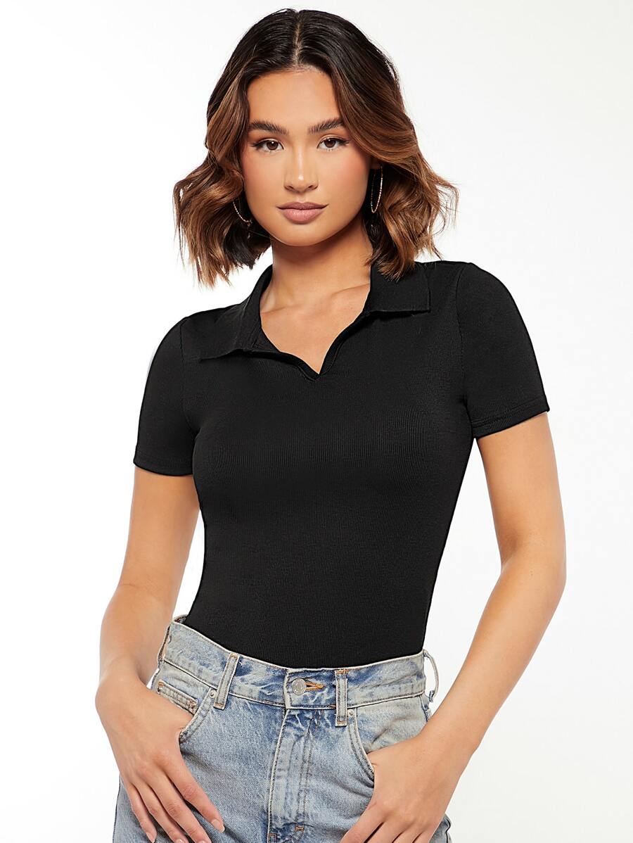 SHEIN BASICS Solid Collared Tee | SHEIN USA