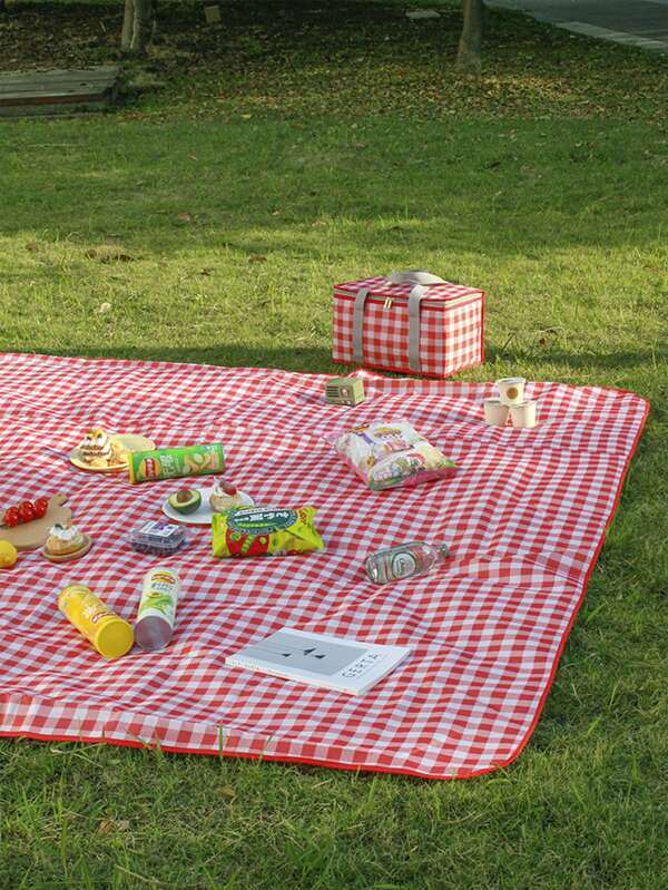 1pc Waterproof Picnic Mat, Oxford Cloth Gingham Print Outdoor Blanket ...