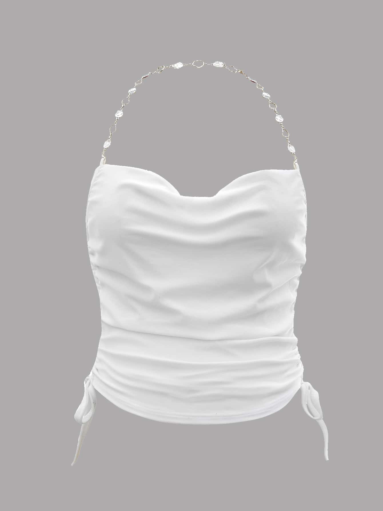Plus Draped Chain Detail Backless Halter Top | SHEIN USA