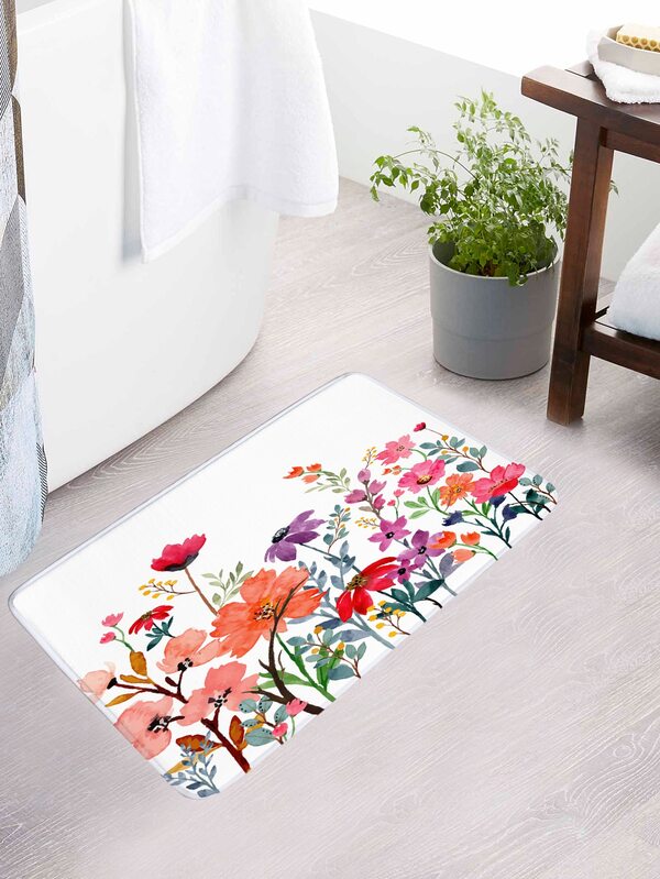 1pc Floral Print Bath Rug Or 1pc Shower Curtain | SHEIN USA