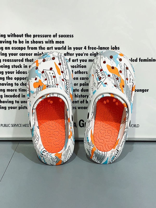 Men Letter Graphic Hollow Out Clogs, Fashionable EVA Vented Clogs For ...