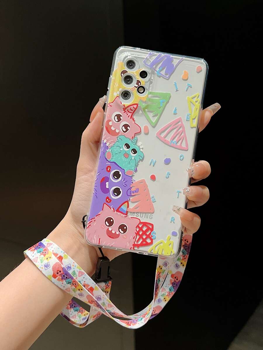 1pc Cartoon Monster Hanging Rope Phone Case Compatible With Iphone 15/ ...