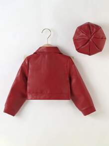 SHEIN Toddler Girls Ruffle Trim PU Moto Jacket & Hat | SHEIN USA