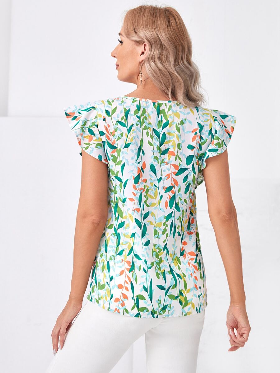 EMERY ROSE Plant Print Flutter Sleeve Blouse | SHEIN UK