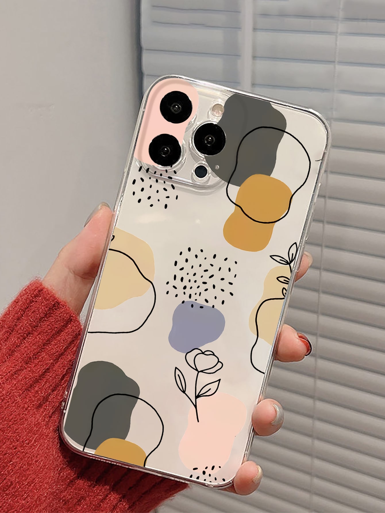 Color Block Floral Print Phone Case
