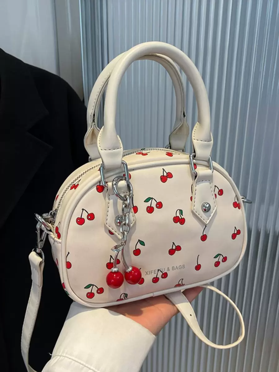 Women's Fashion Simple Cherry Print Shell Women's Bag Niche Design Cute ...