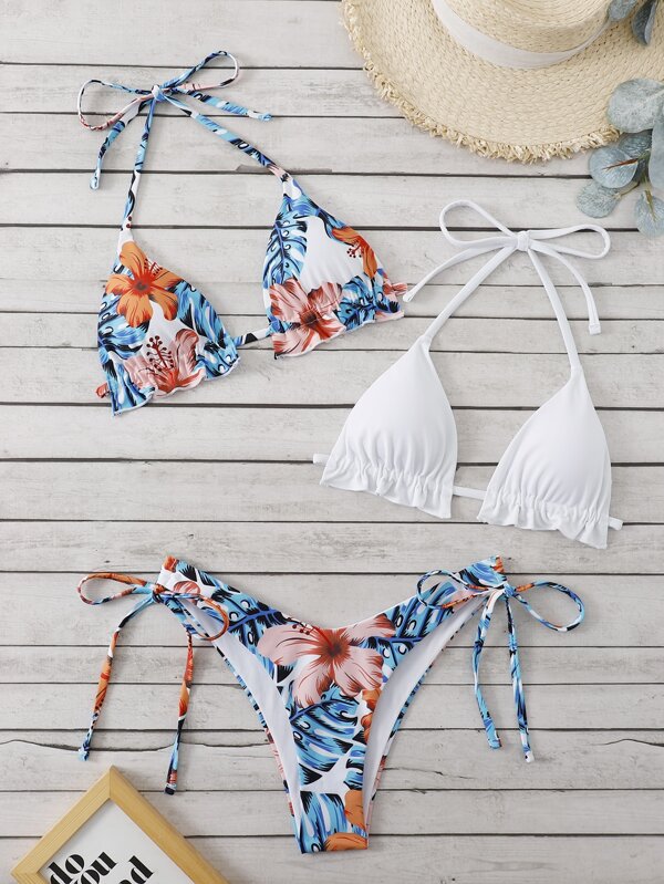 Shein Swim Vcay Conjunto De Bikini Con Estampado Tropical Al Azar