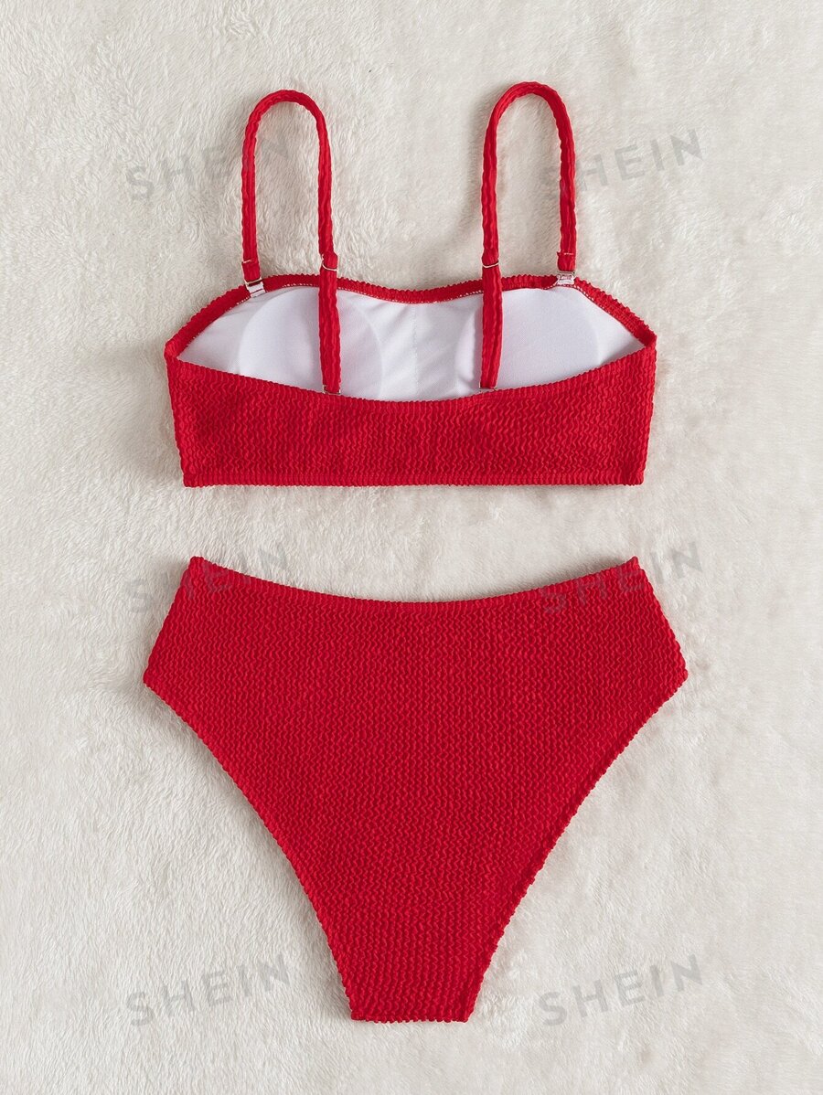 SHEIN Swim Basics Plain Textured Bikini Swimsuit | SHEIN UK