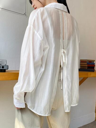 Dazy-Less Split Tie Back Drop Shoulder Shirt Without Tube Top | SHEIN USA