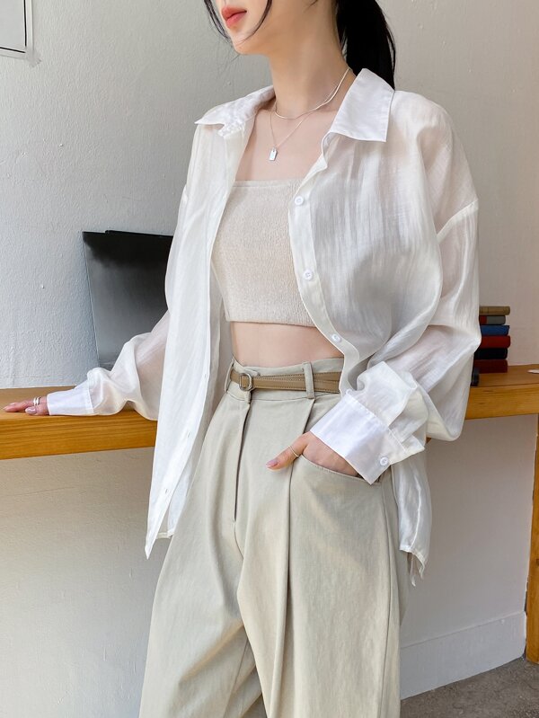 Dazy-Less Split Tie Back Drop Shoulder Shirt Without Tube Top | SHEIN USA