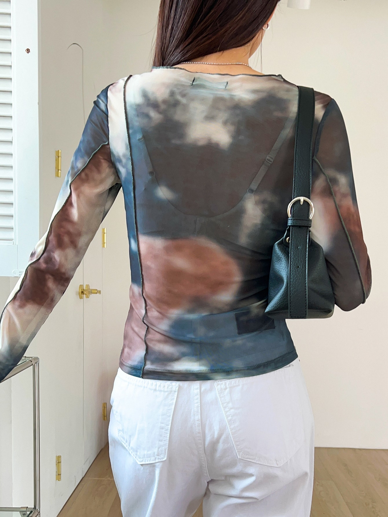 Dazy Tie Dye Top Stitching Mesh Top Without Bra Shein Usa