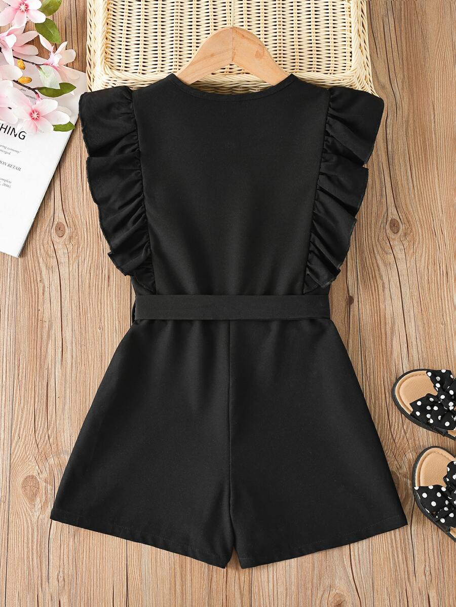 SHEIN Tween Girl Ruffle Trim Button Front Belted Romper | SHEIN USA