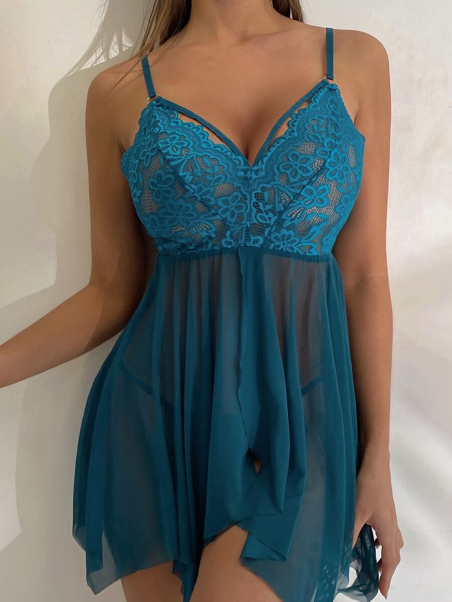 Classic Sexy Floral Lace Mesh Slips And Thong Shein Uk
