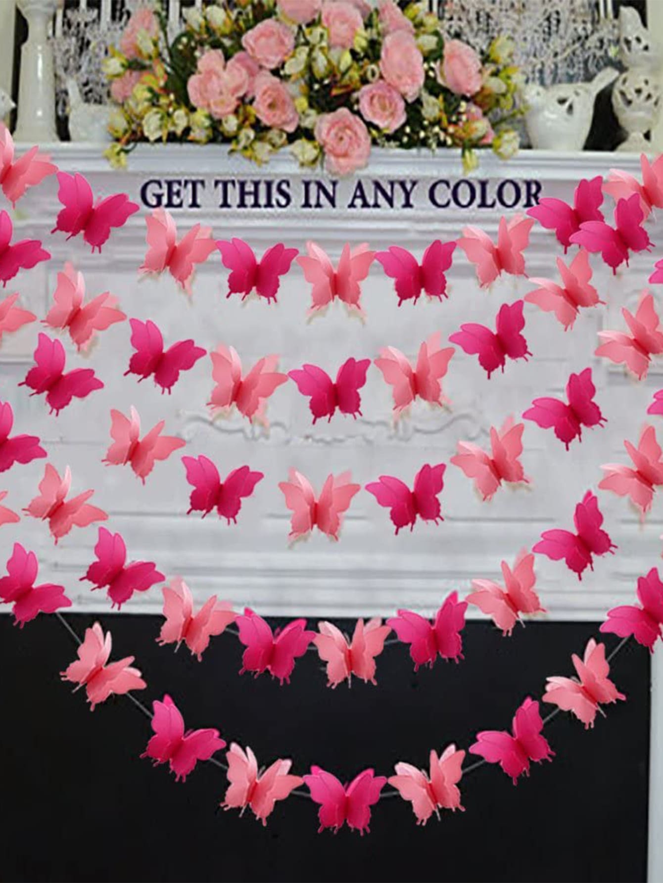1pc Butterfly Decor Hanging Paper Garland, Pink 3m Butterfly Pull Flag ...