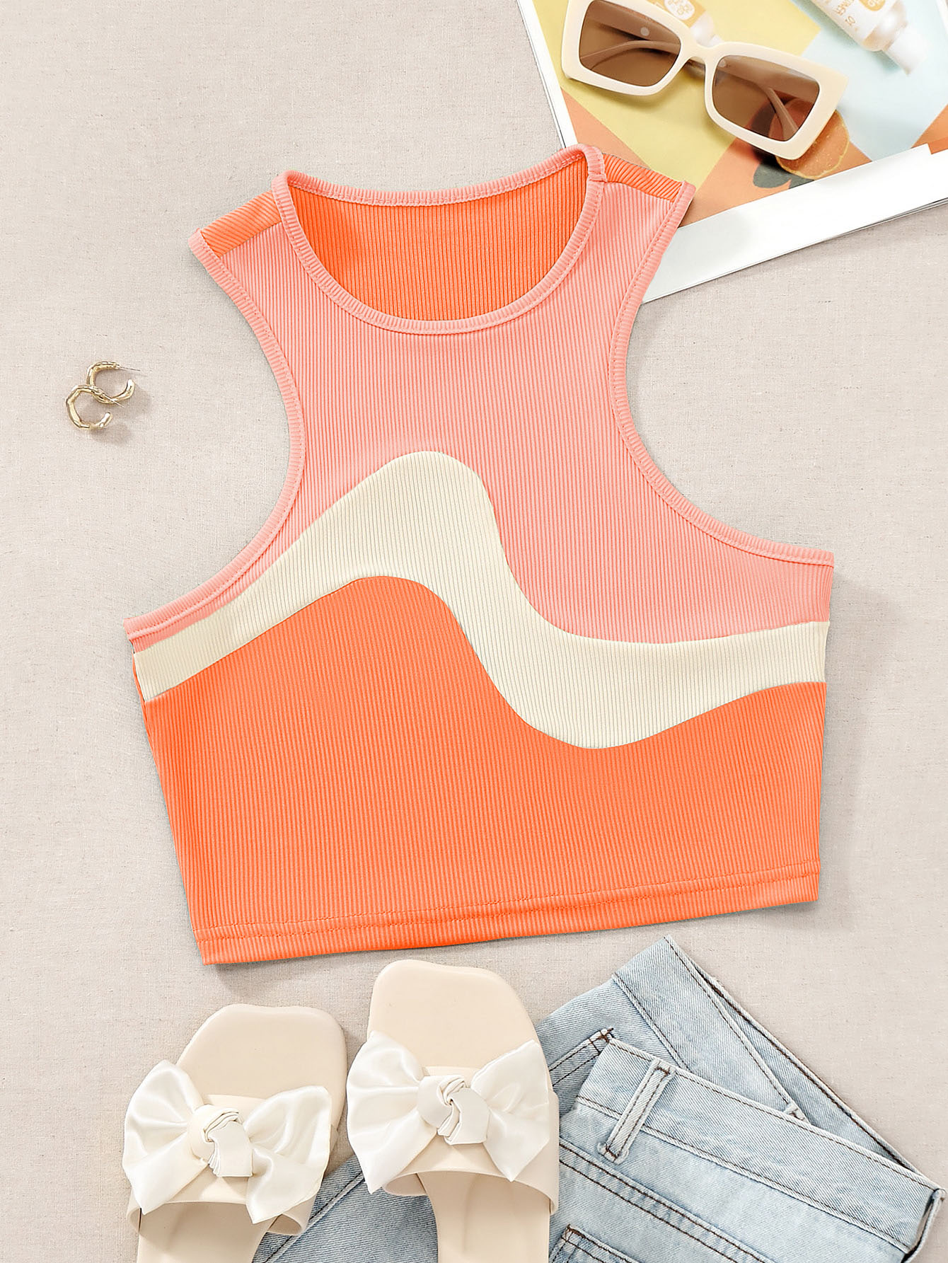 Color Block Ribbed Knit Tank Top