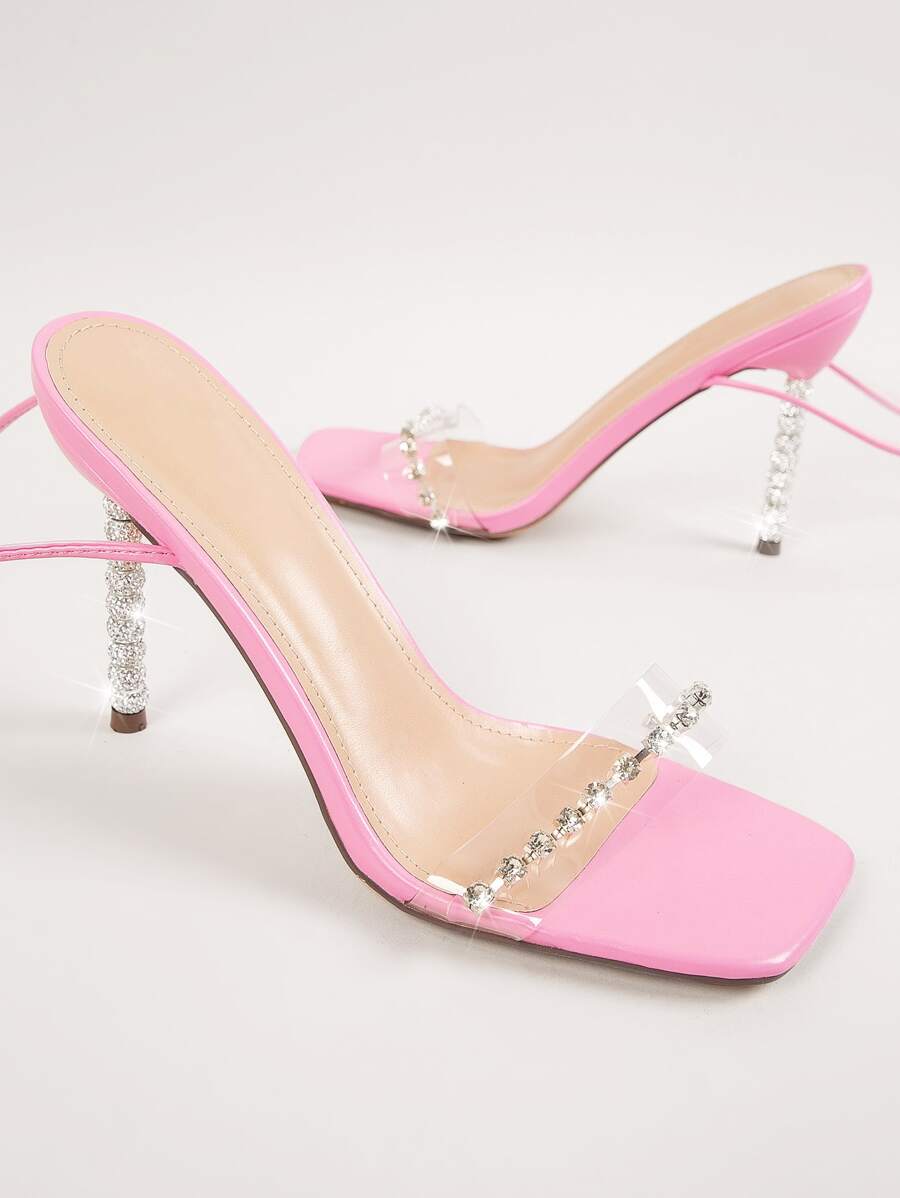 SHEIN Haute Square Toe Rhinestone Detail High Heel Sandals | SHEIN USA
